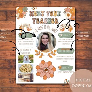 Meet the Teacher Editable Canva Template, Boho Rainbow Classroom Decor ...