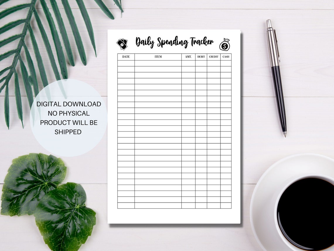 Daily Spending Tracker, Printable PDF, Expense Tracker, Transaction Log ...
