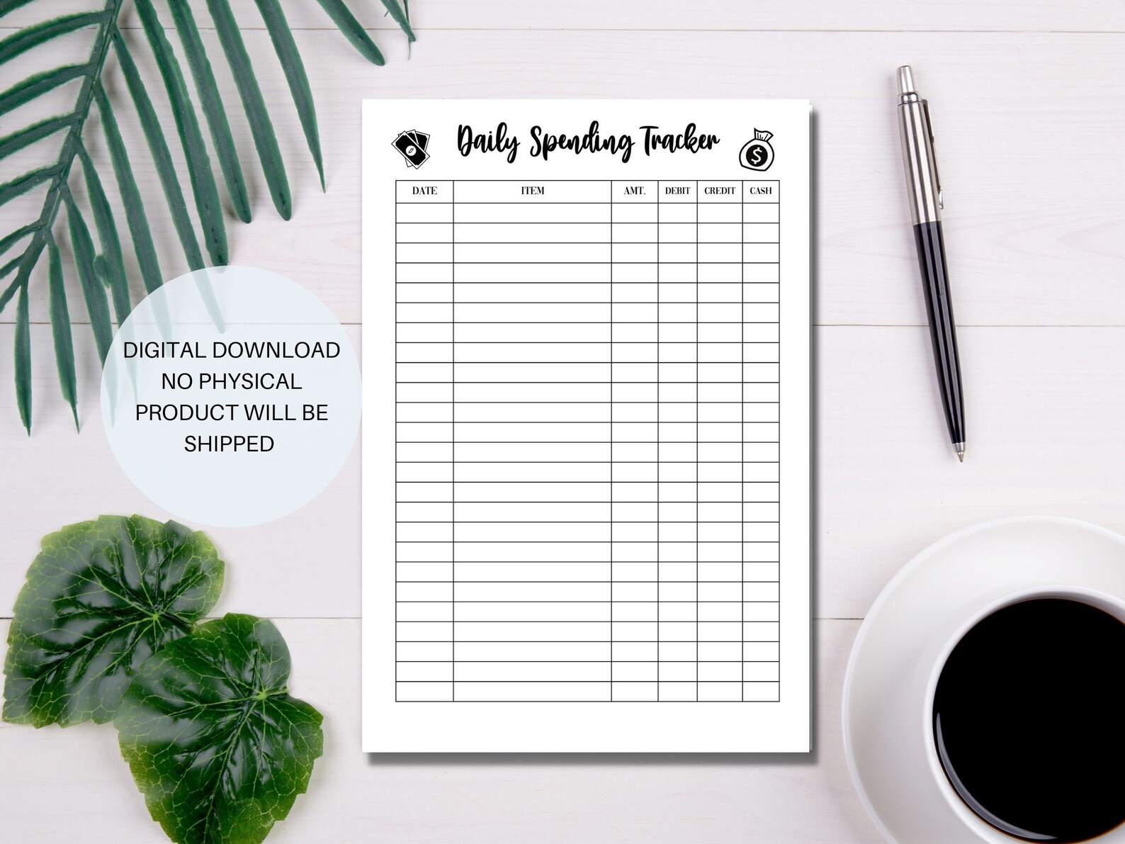 Daily Spending Tracker, Printable PDF, Expense Tracker, Transaction Log ...