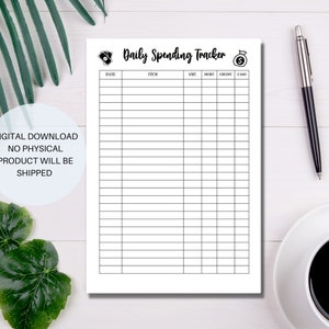 Daily Spending Tracker, Printable PDF, Expense Tracker, Transaction Log ...