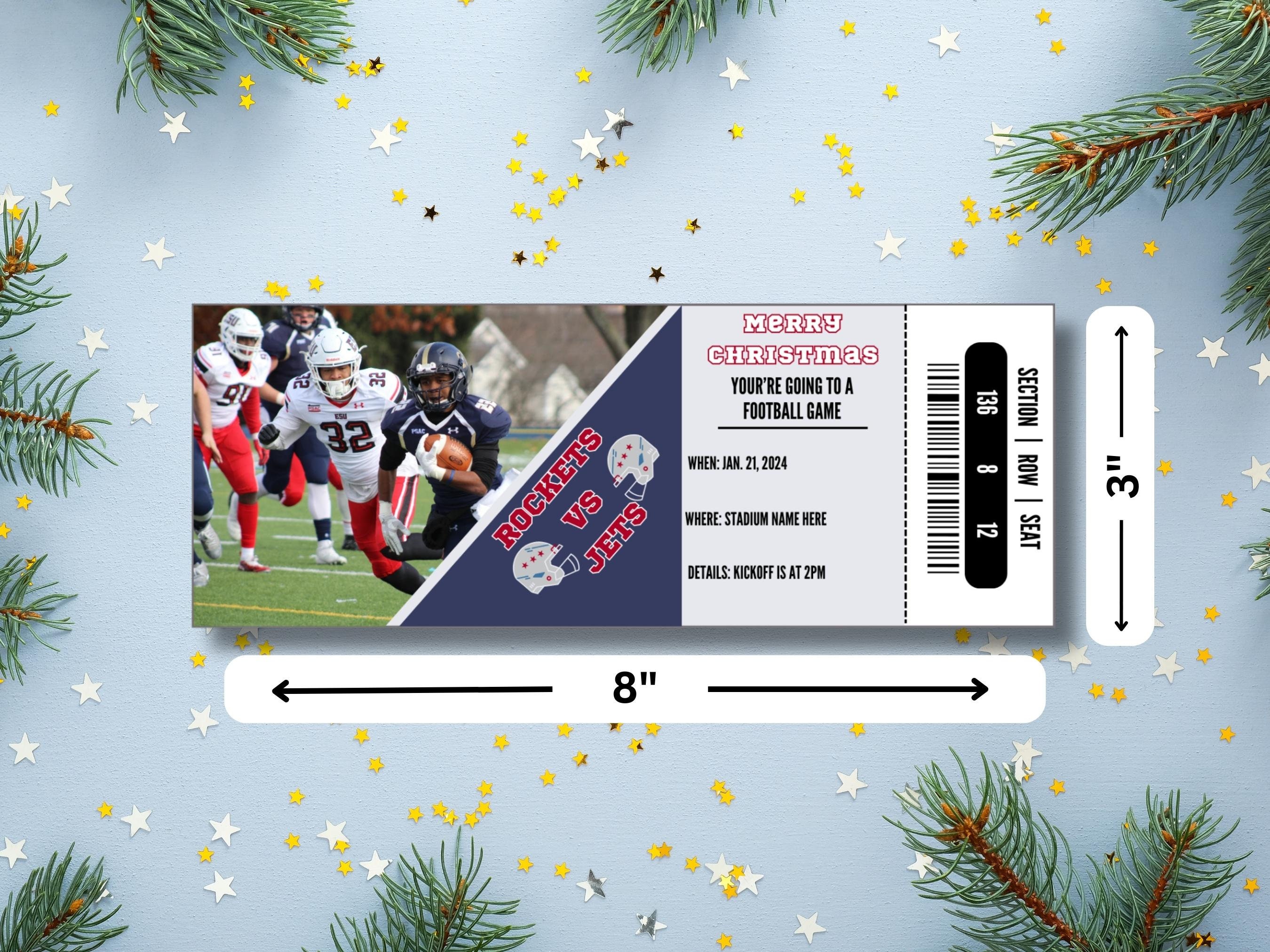 Editable Sports Ticket Template, Christmas Game Ticket, Football Ticket ...