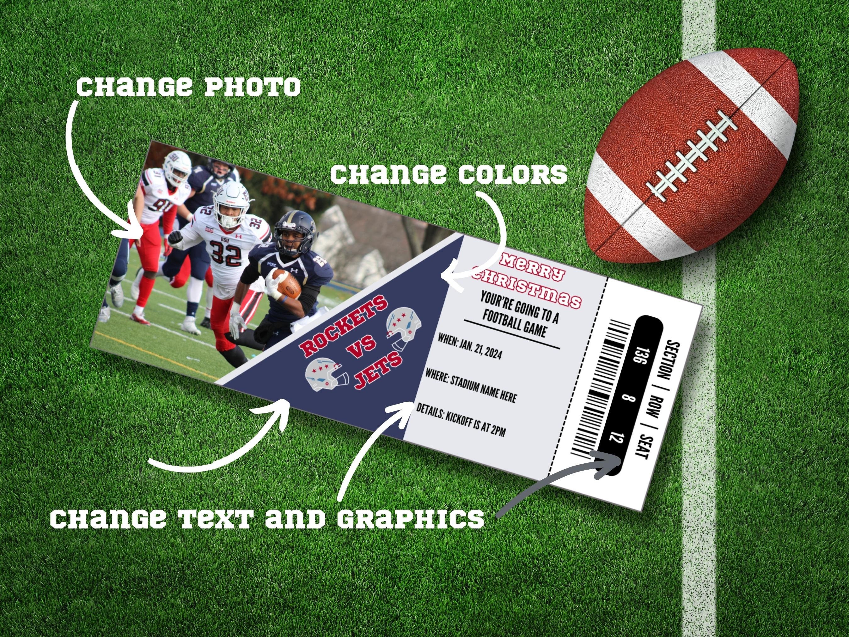 Editable Sports Ticket Template, Christmas Game Ticket, Football Ticket ...