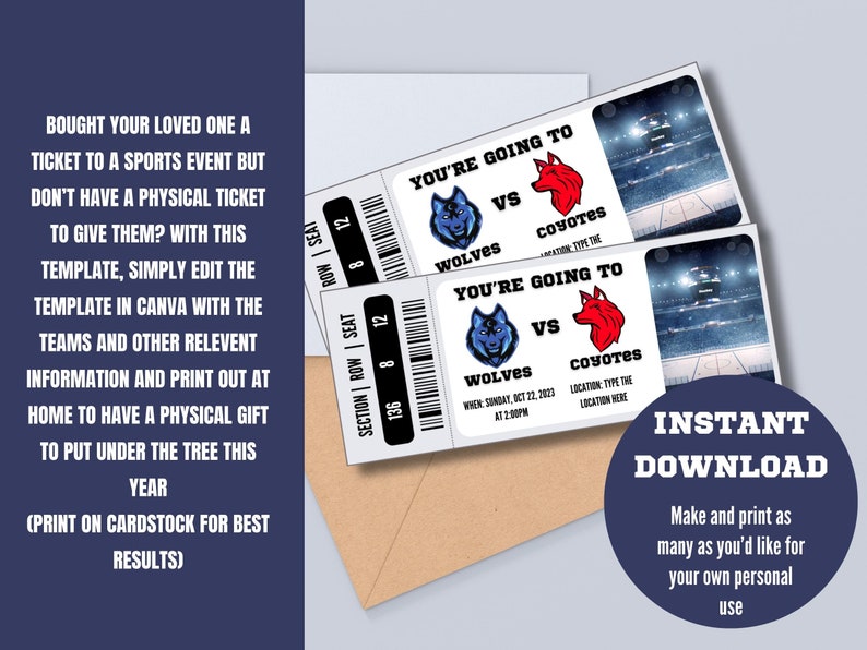 Custom Hockey Tickets, Editable Sports Ticket Template, Event Ticket ...