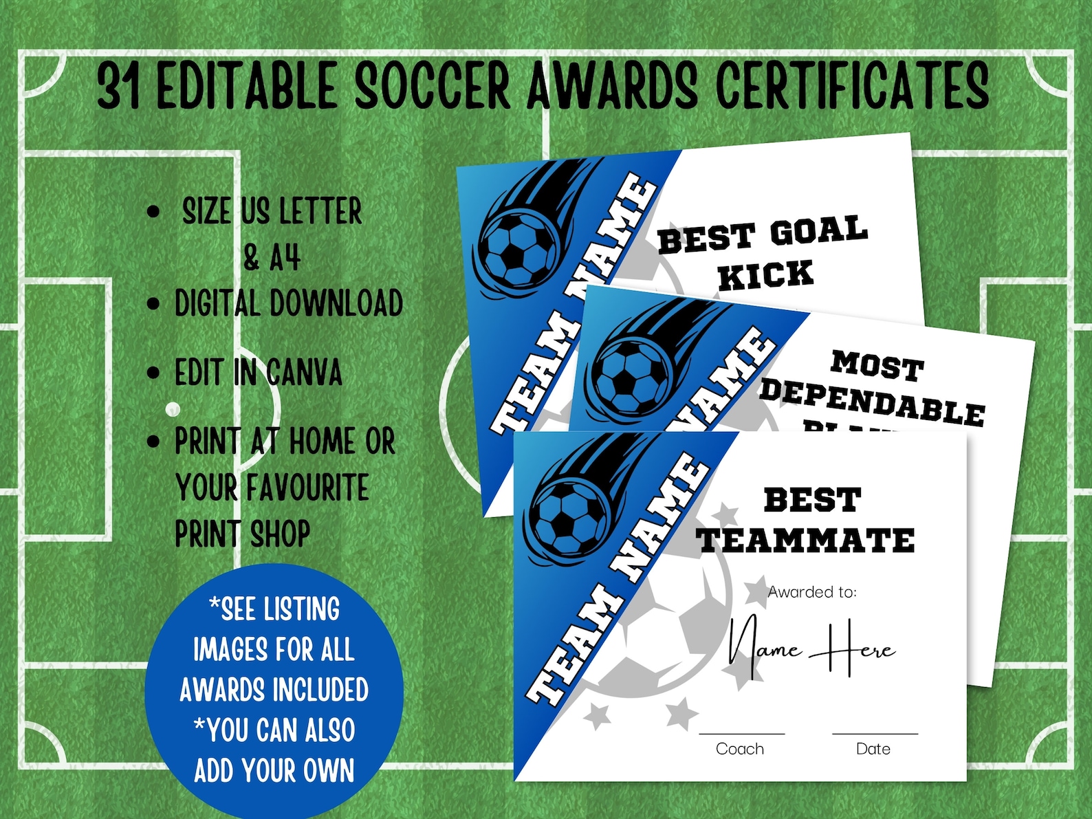 Editable Soccer Awards Certificate, Award Ceremony, Printable End of ...