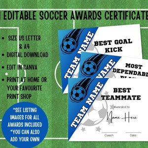 Editable Soccer Awards Certificate, Award Ceremony, Printable End of ...