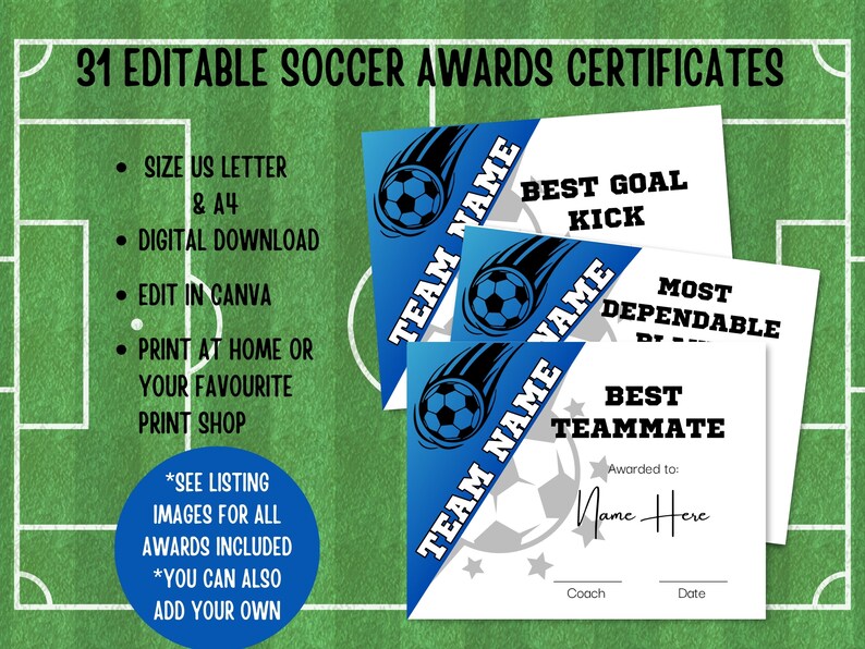 Editable Soccer Awards Certificate, Award Ceremony, Printable End of ...
