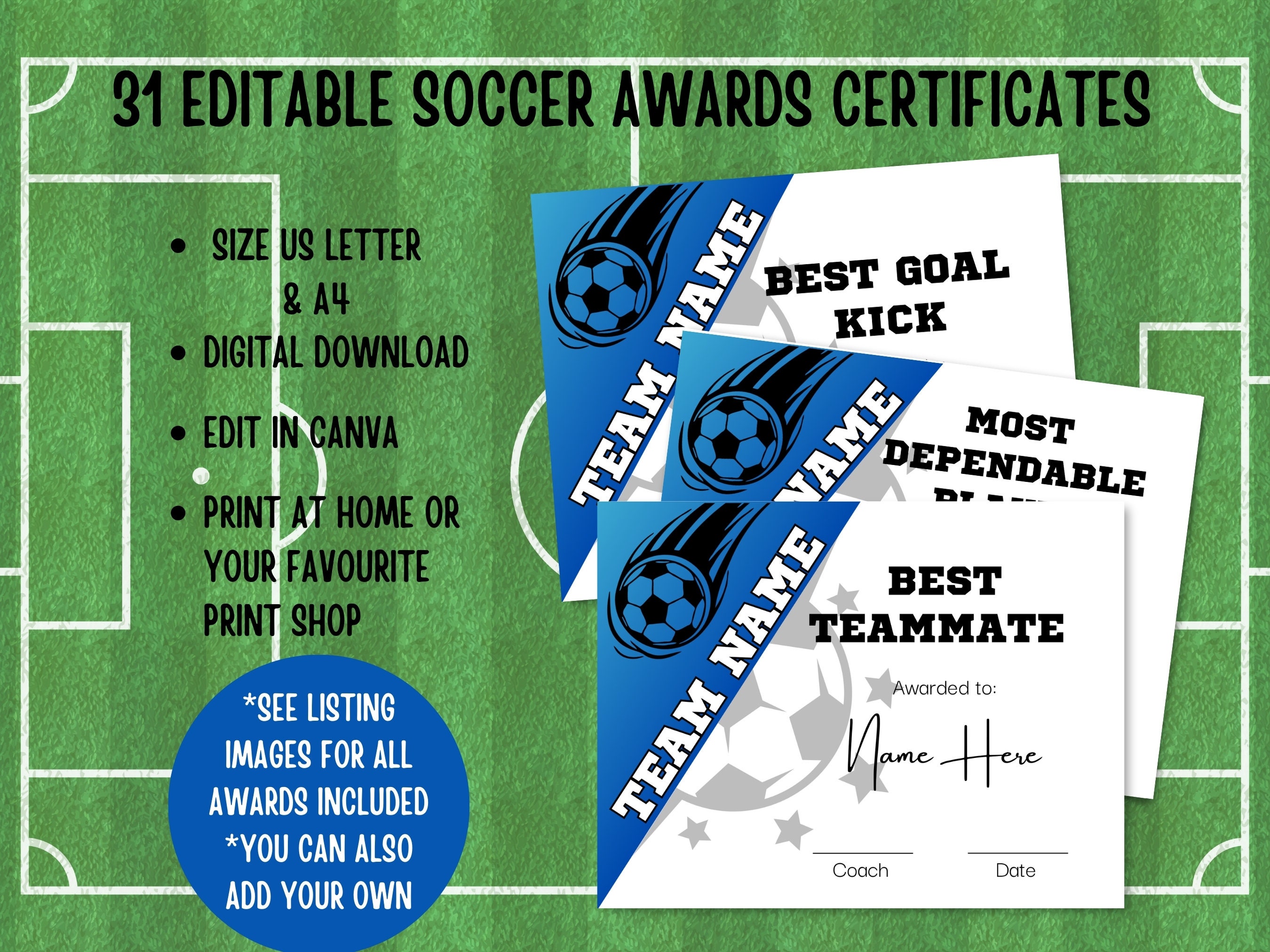 Editable Soccer Awards Certificate, Award Ceremony, Printable End of ...