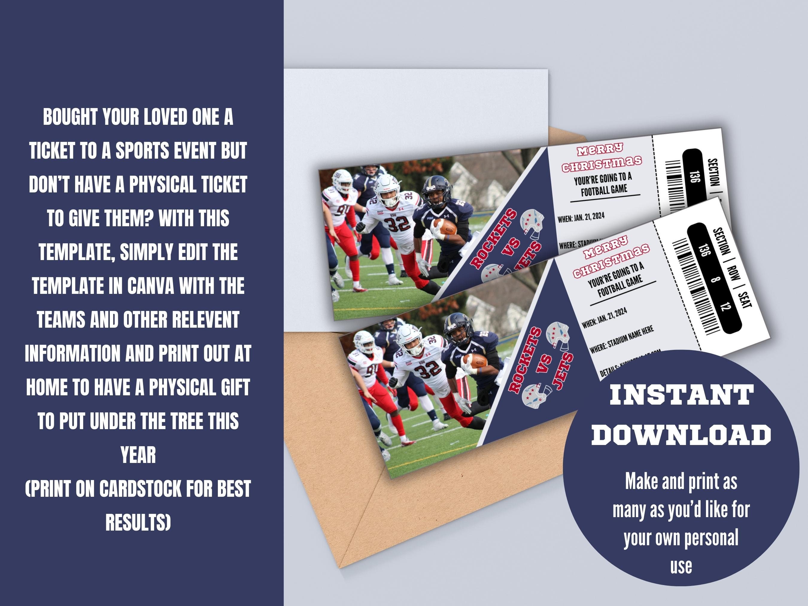 Editable Sports Ticket Template, Christmas Game Ticket, Football Ticket ...