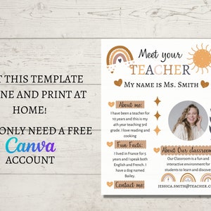 Meet the Teacher Editable Canva Template Boho Rainbow - Etsy Canada