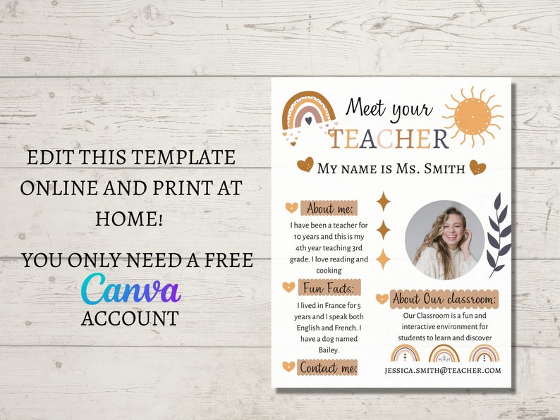 Meet the Teacher Editable Canva Template Boho Rainbow - Etsy