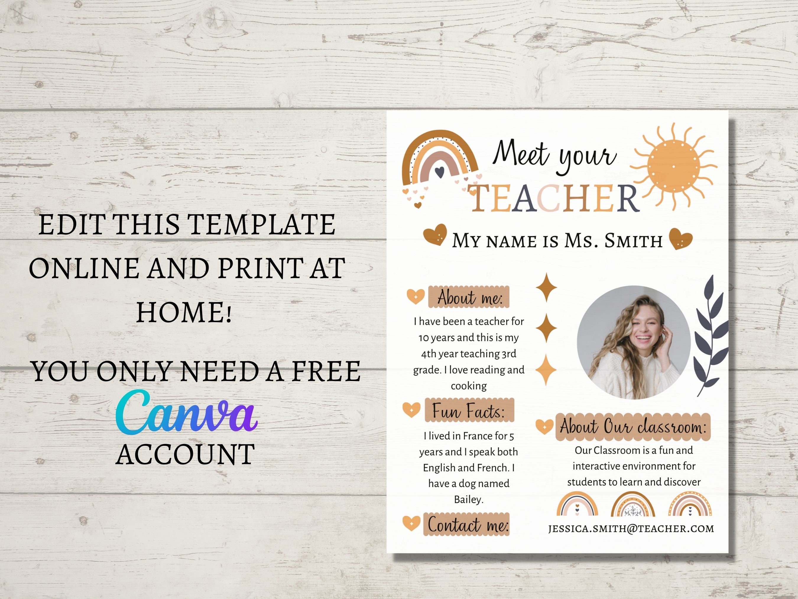 Meet the Teacher Editable Canva Template Boho Rainbow - Etsy Canada