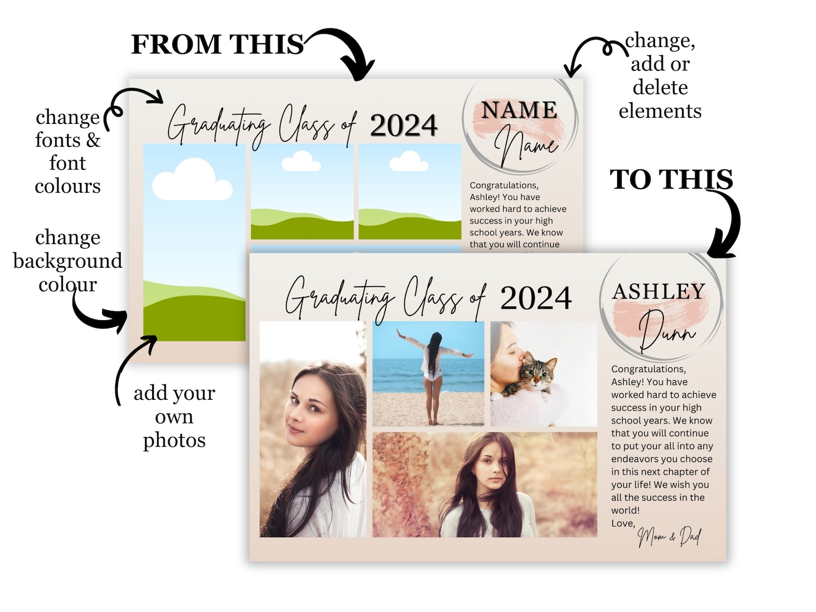 Half Page High School Senior Yearbook Ad, Editable Half Page Yearbook ...