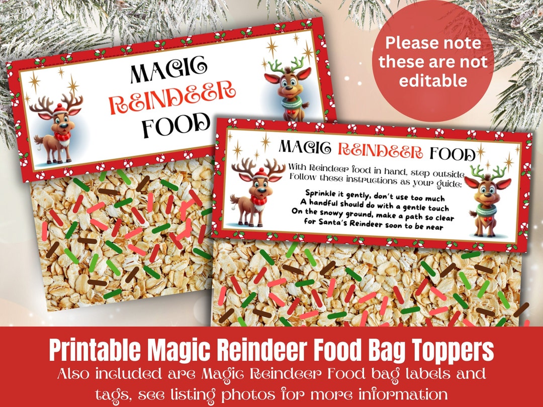 Magic Reindeer Food Bag Topper Printable, Reindeer Food Tags, Reindeer ...