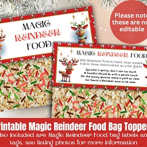 Magic Reindeer Food Bag Topper Printable, Reindeer Food Tags, Reindeer ...