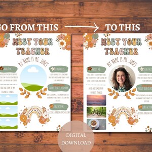 Meet the Teacher Editable Canva Template, Boho Rainbow Classroom Decor ...