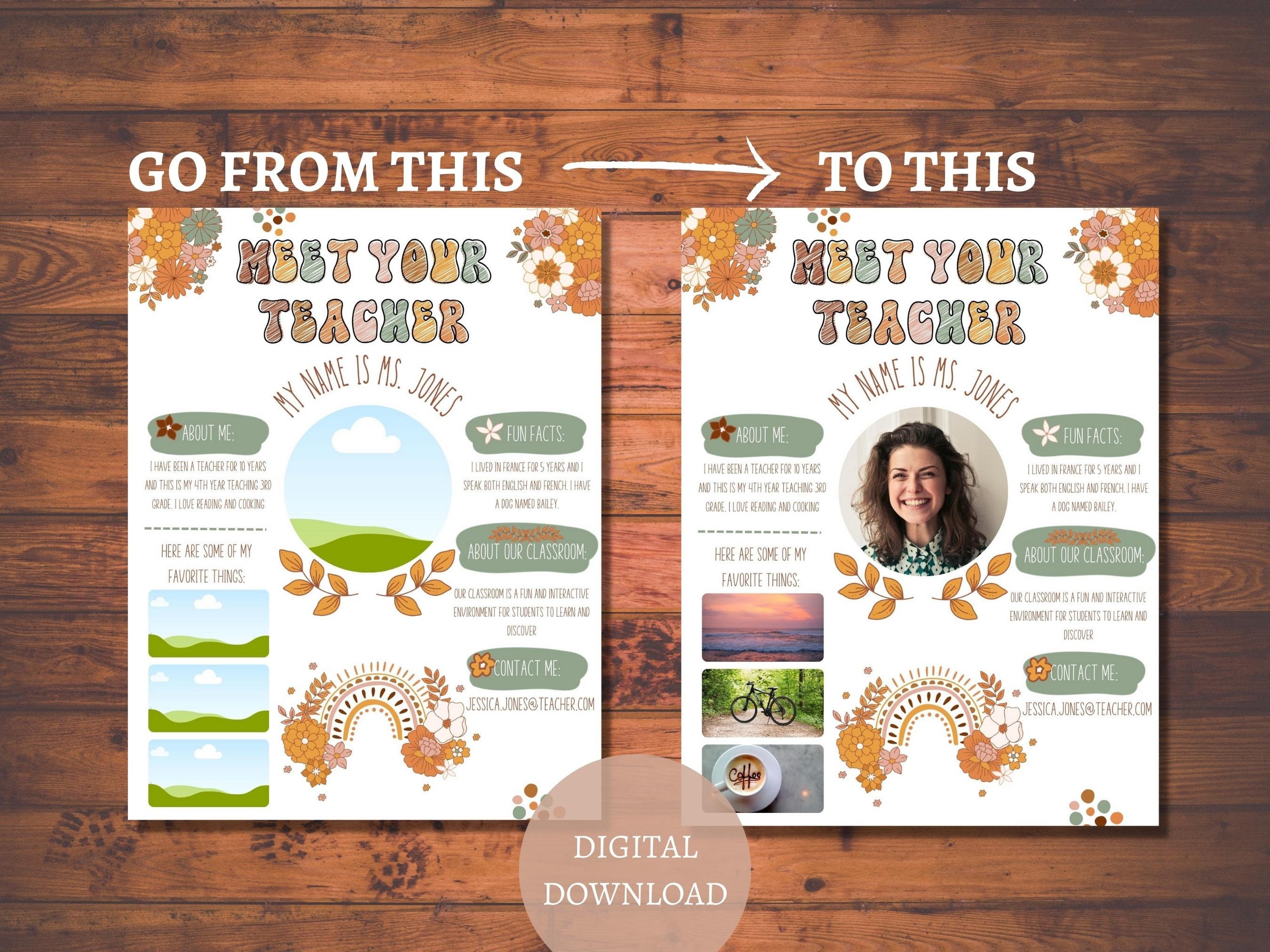 Meet the Teacher Editable Canva Template, Boho Rainbow Classroom Decor ...