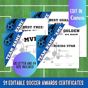 Editable Soccer Awards Certificate, Award Ceremony, Printable End of ...