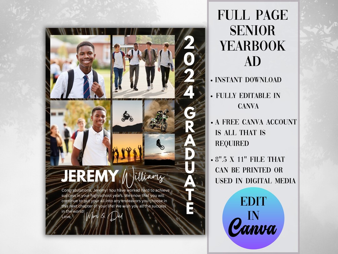 Full Page High School Senior Yearbook Ad, Editable Full Page Yearbook ...