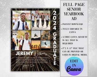 High School Senior Yearbook Ad Template, Editable Full Page Yearbook Ad ...