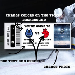 Custom Hockey Tickets, Editable Sports Ticket Template, Event Ticket ...
