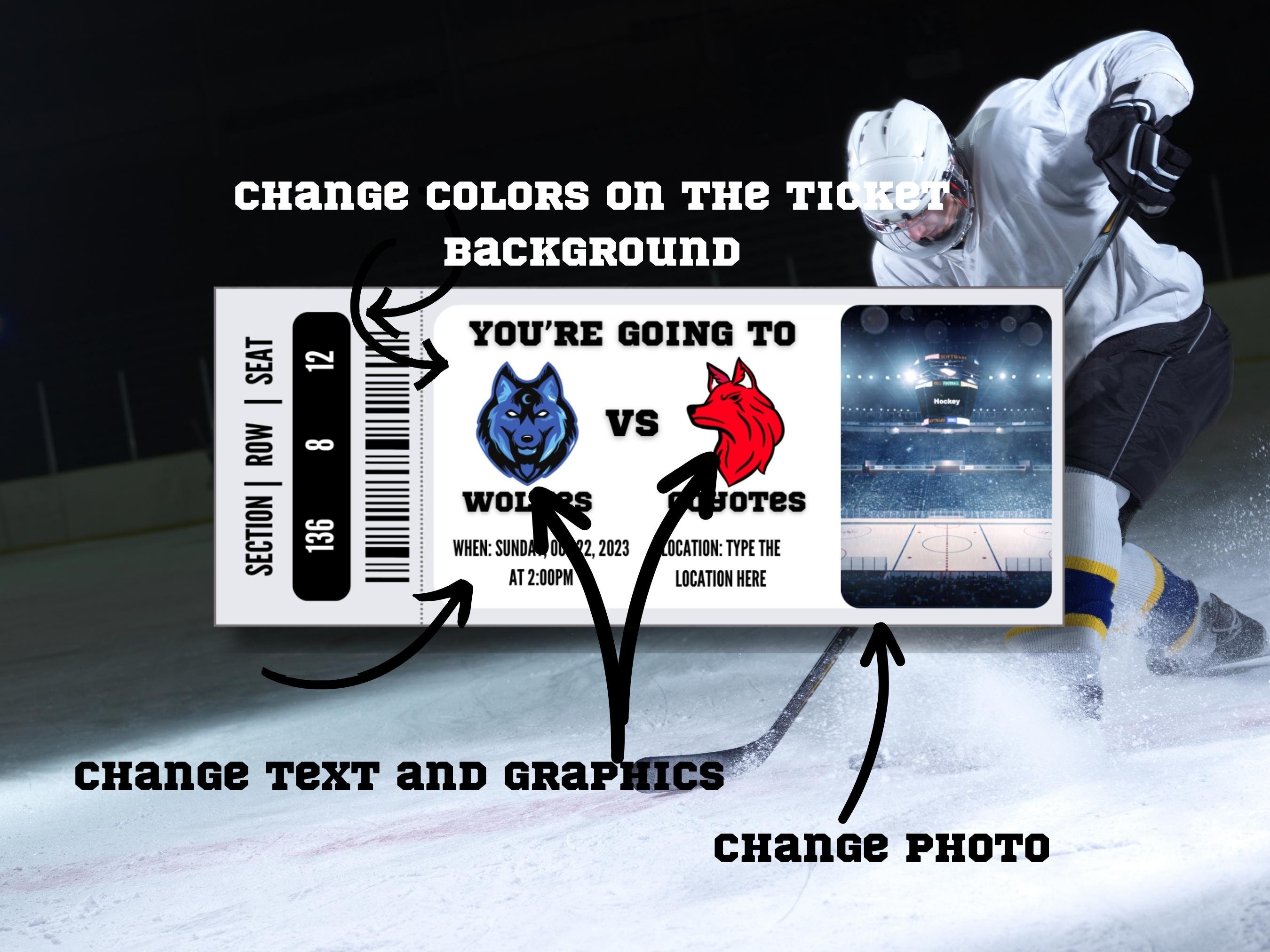 Custom Hockey Tickets, Editable Sports Ticket Template, Event Ticket ...