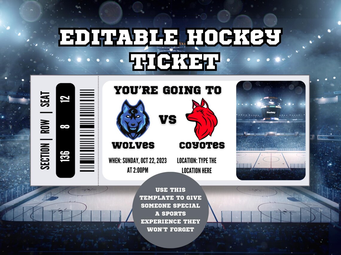 Custom Hockey Tickets, Editable Sports Ticket Template, Event Ticket ...