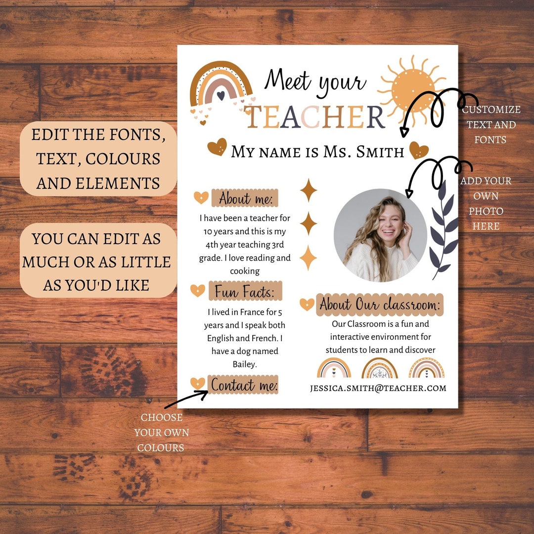 Meet the Teacher Editable Canva Template Boho Rainbow - Etsy Canada