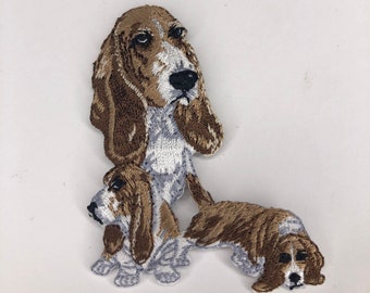 Basset Hound Dog Sitting Black Tan and White Embroidered Patch - Etsy
