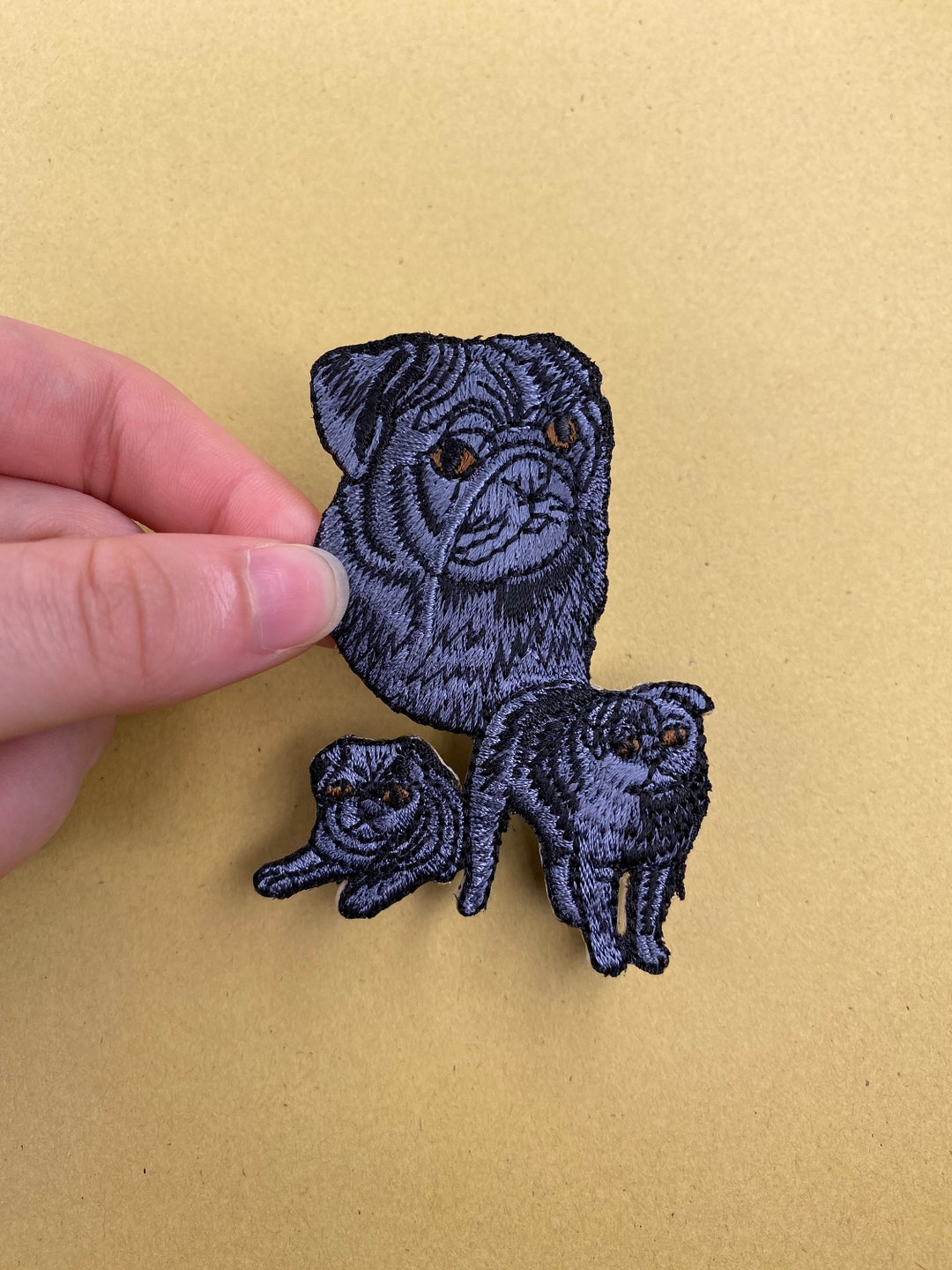 Black Pug Patch//iron on Pug//pug Embroidery - Etsy