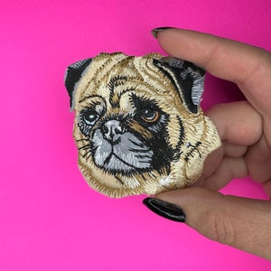 PUG Dog Face Patch - Iron on or Sew on - Embroidery Patch - Applique - Etsy