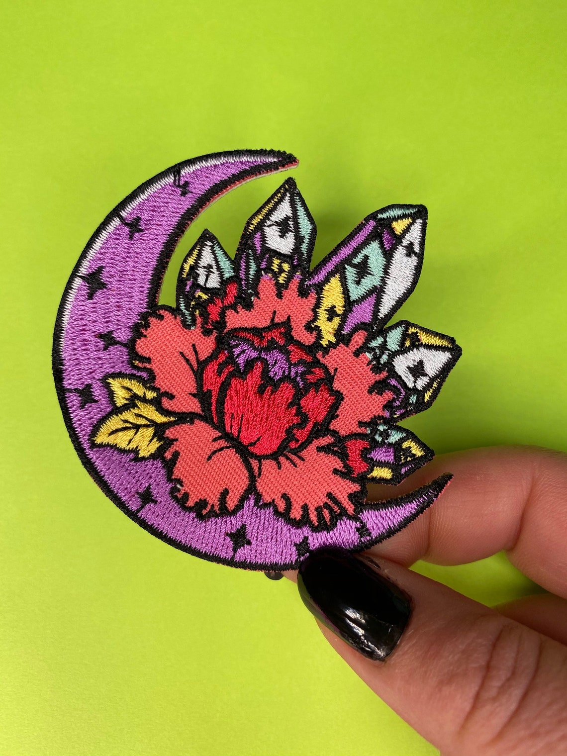 Crescent Moon Crystals And Flower Patch Iron On Moon Etsy