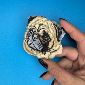PUG Dog Face Patch - Iron on or Sew on - Embroidery Patch - Applique - Etsy