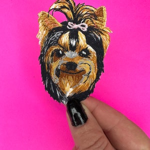 Yorkie Dog Patch - Yorkshire Terrier Applique - Iron on - Dog With Bow ...