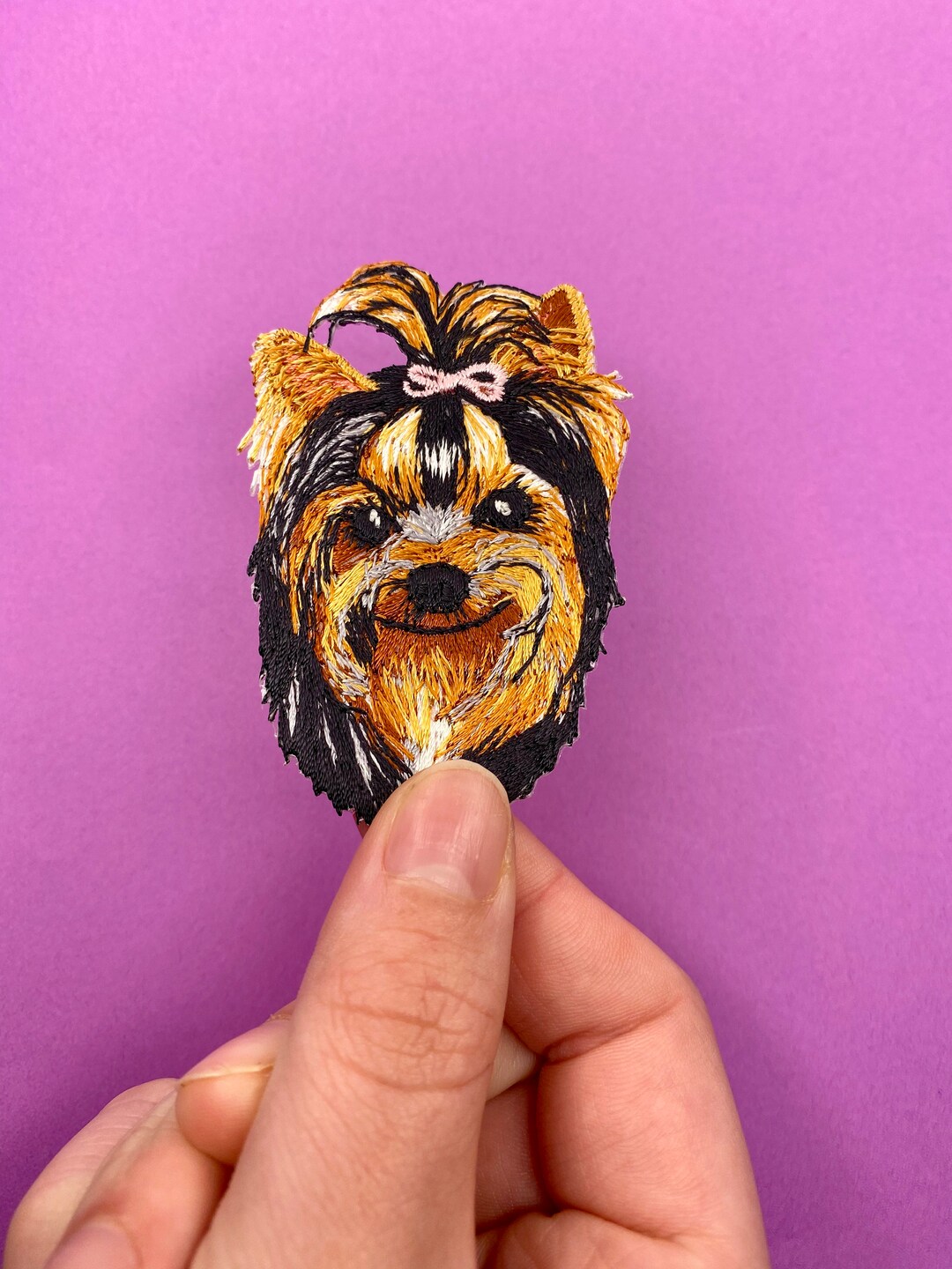 Yorkie Dog Patch - Yorkshire Terrier Applique - Iron on - Dog With Bow ...