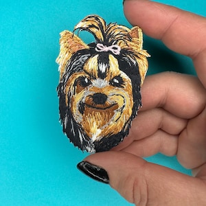 Yorkie Dog Patch - Yorkshire Terrier Applique - Iron on - Dog With Bow ...