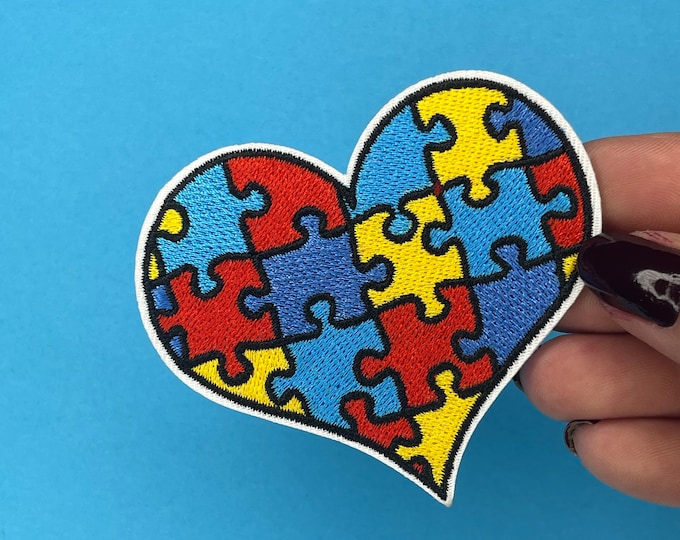 Autism Awareness Heart Patch - Puzzle Heart Applique - Iron On - Etsy