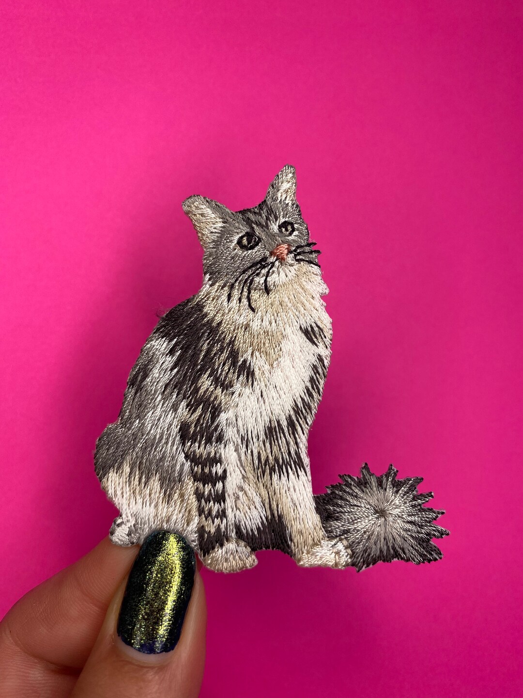 Fluffy Grey and White Cat Patch - Etsy