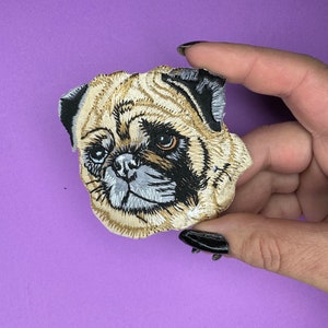 PUG Dog Face Patch - Iron on or Sew on - Embroidery Patch - Applique - Etsy