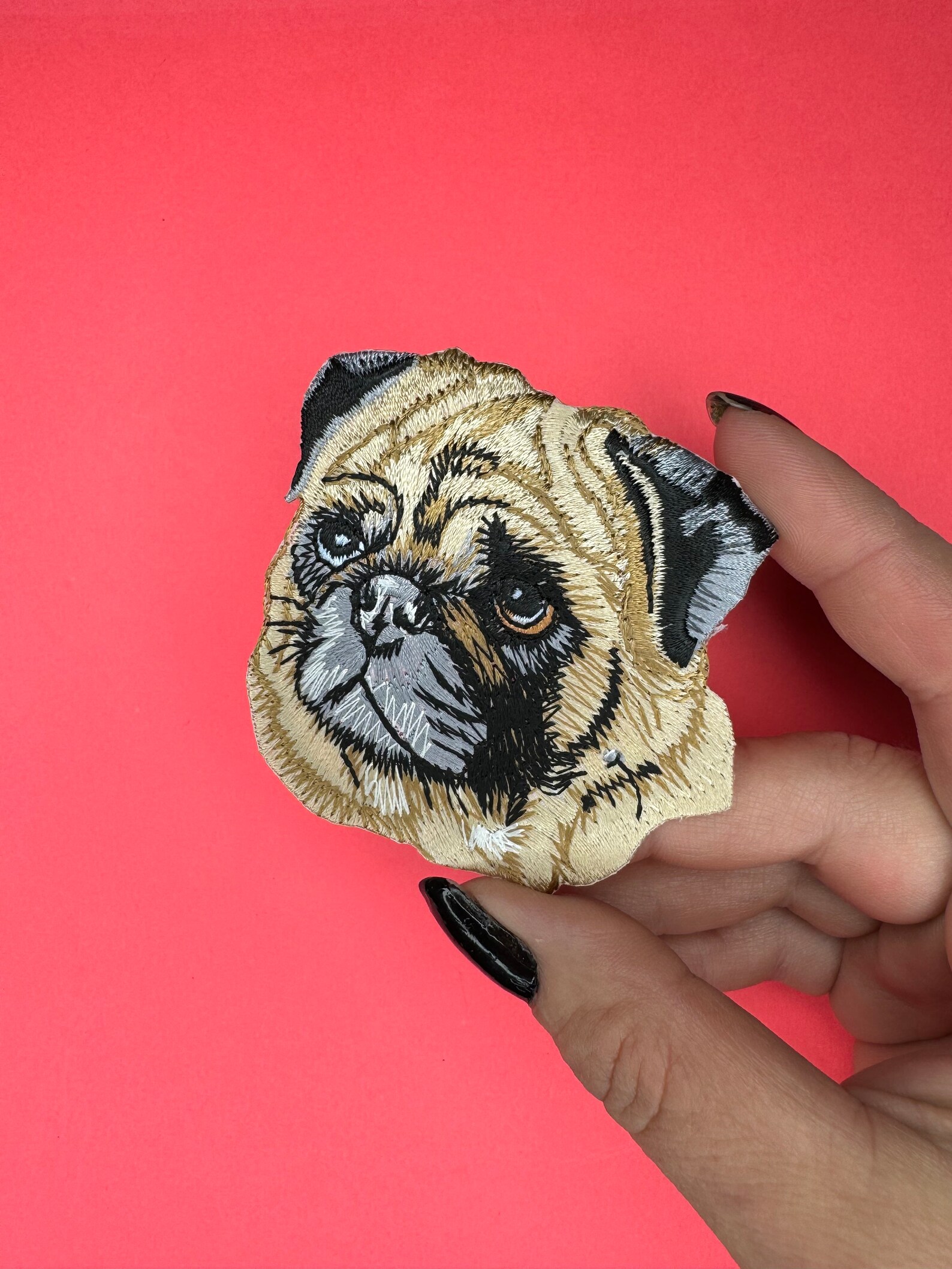 PUG Dog Face Patch - Iron on or Sew on - Embroidery Patch - Applique - Etsy