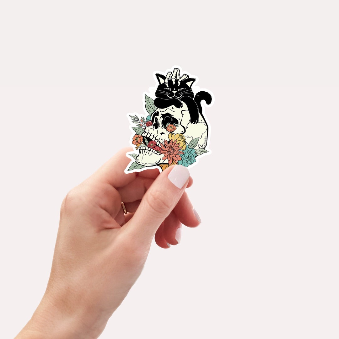 Cute Black Cat Sticker, Skull Sticker, Waterproof Vinyl Stickers ...