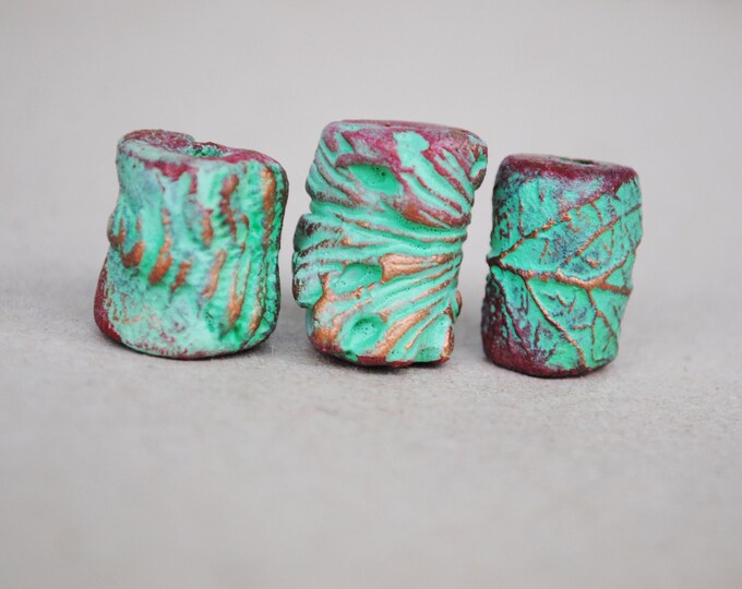 Leaves Fossils Artisan Ceramic Focal Bead Set Artisan Porcelain Beads ...