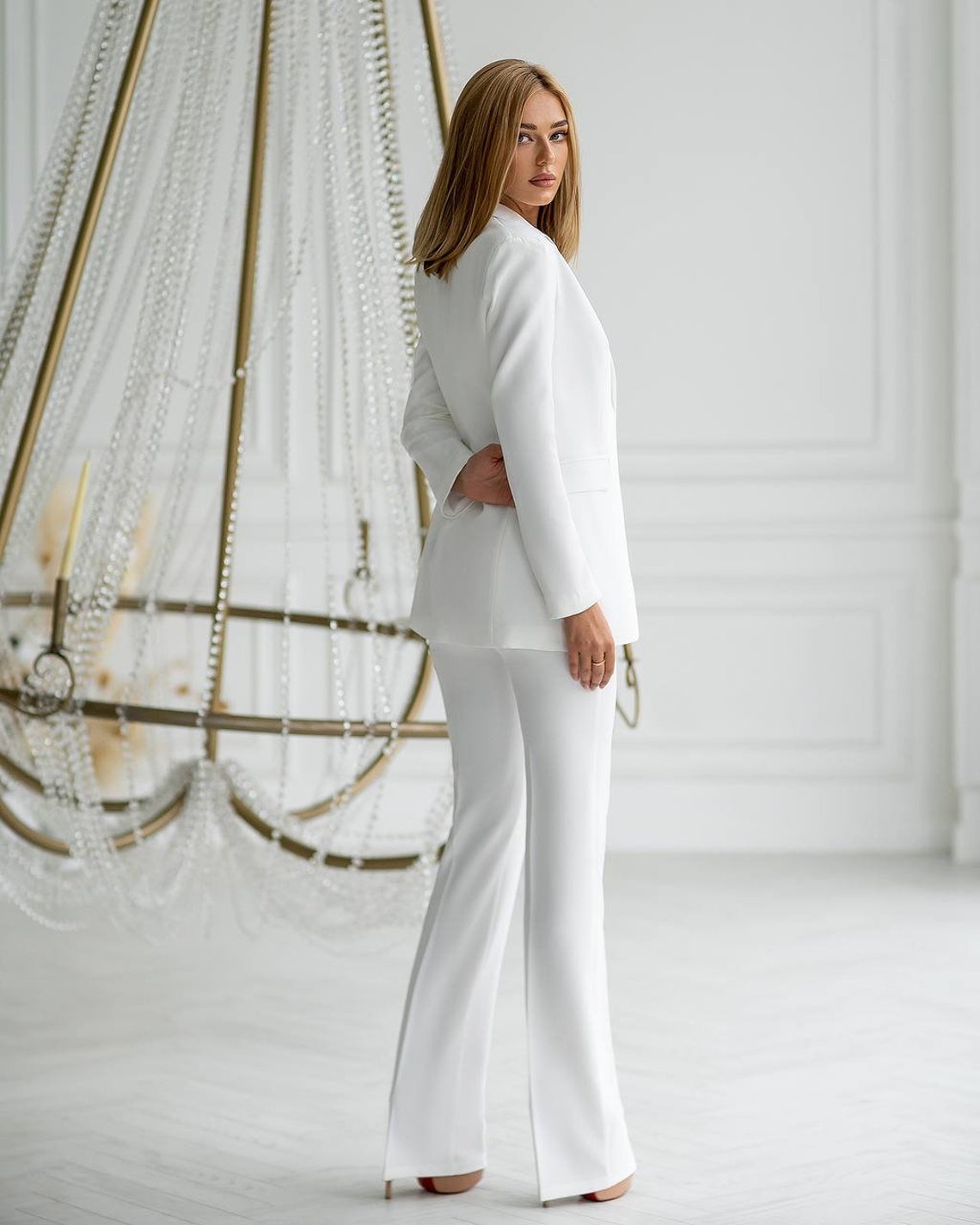 White 3-piece Bridal Pantsuit With Vest, Relaxed Blazer & Trousers ...