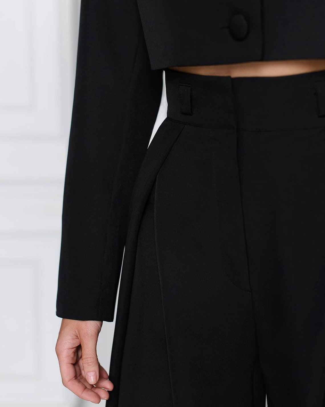 Black Women Suit, Cropped Blazer and Palazzo Pants Suit, Palazzo Pants ...