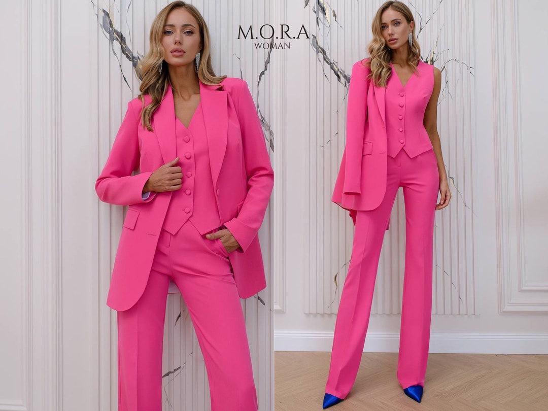 Crimson 3-piece Pantsuit With Vest, Elegant Party Outfit for Stylish ...