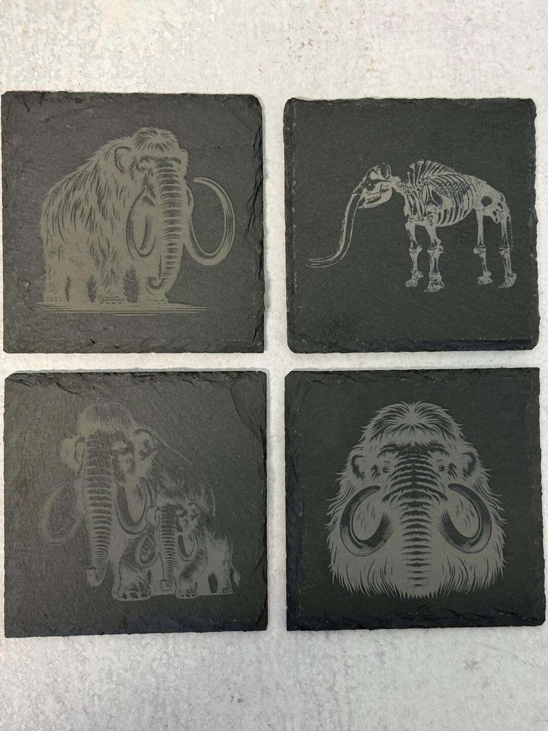 Set of 4 Slate Coasters With Wood Stand Mammoth Gift for New Home - Etsy