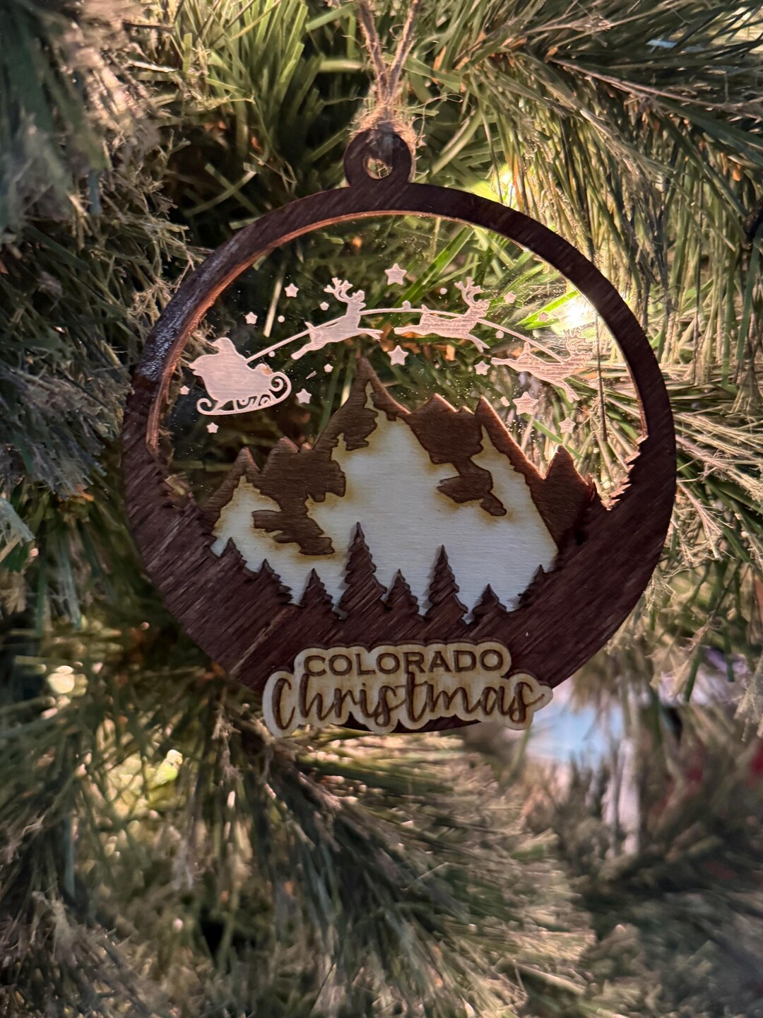 Colorado Christmas Santa Flying Over the Mountains Christmas Ornament ...