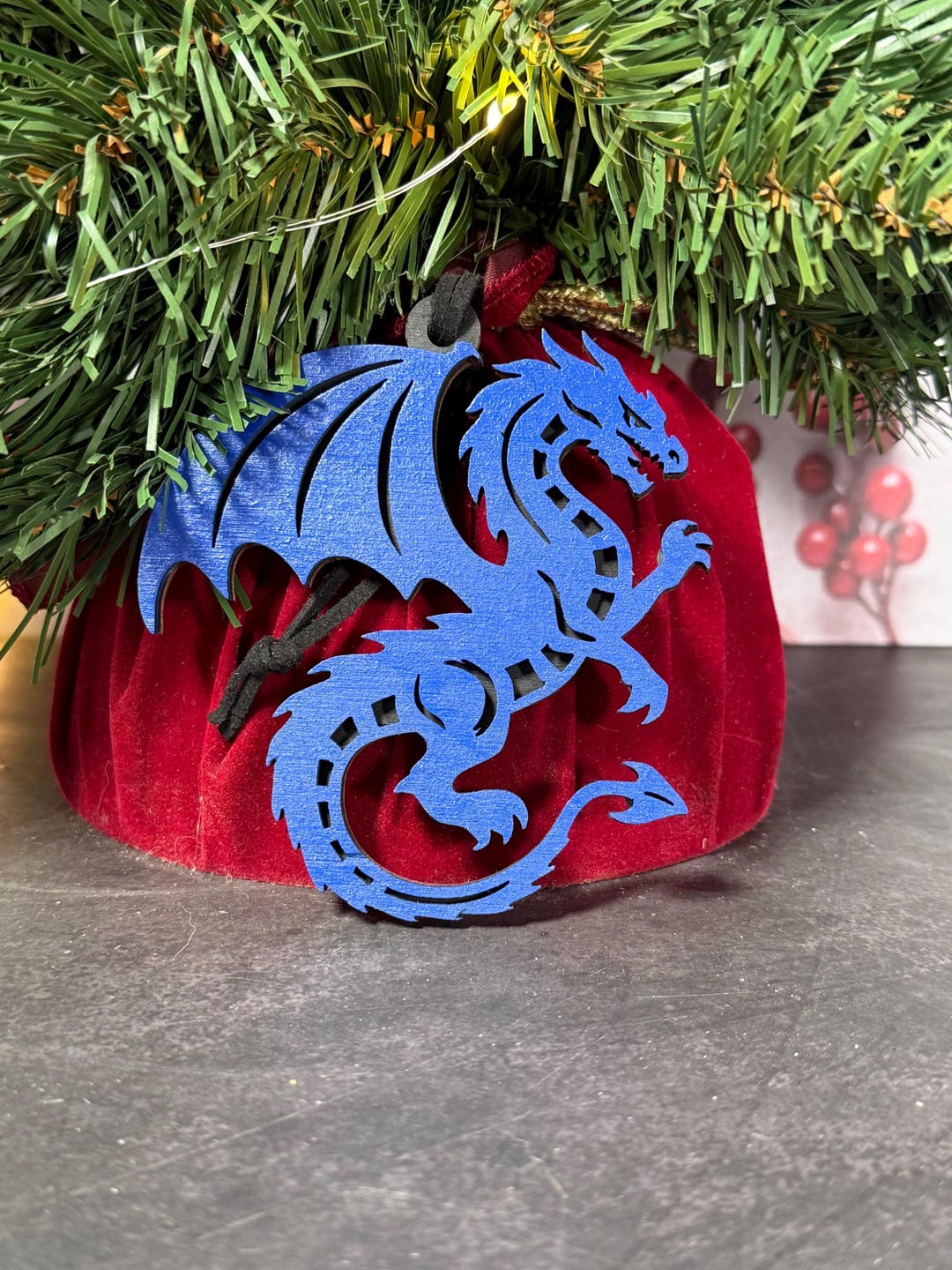 Dual Layer Blue Dragon Hand Painted Laser Wooden Ornament - Etsy