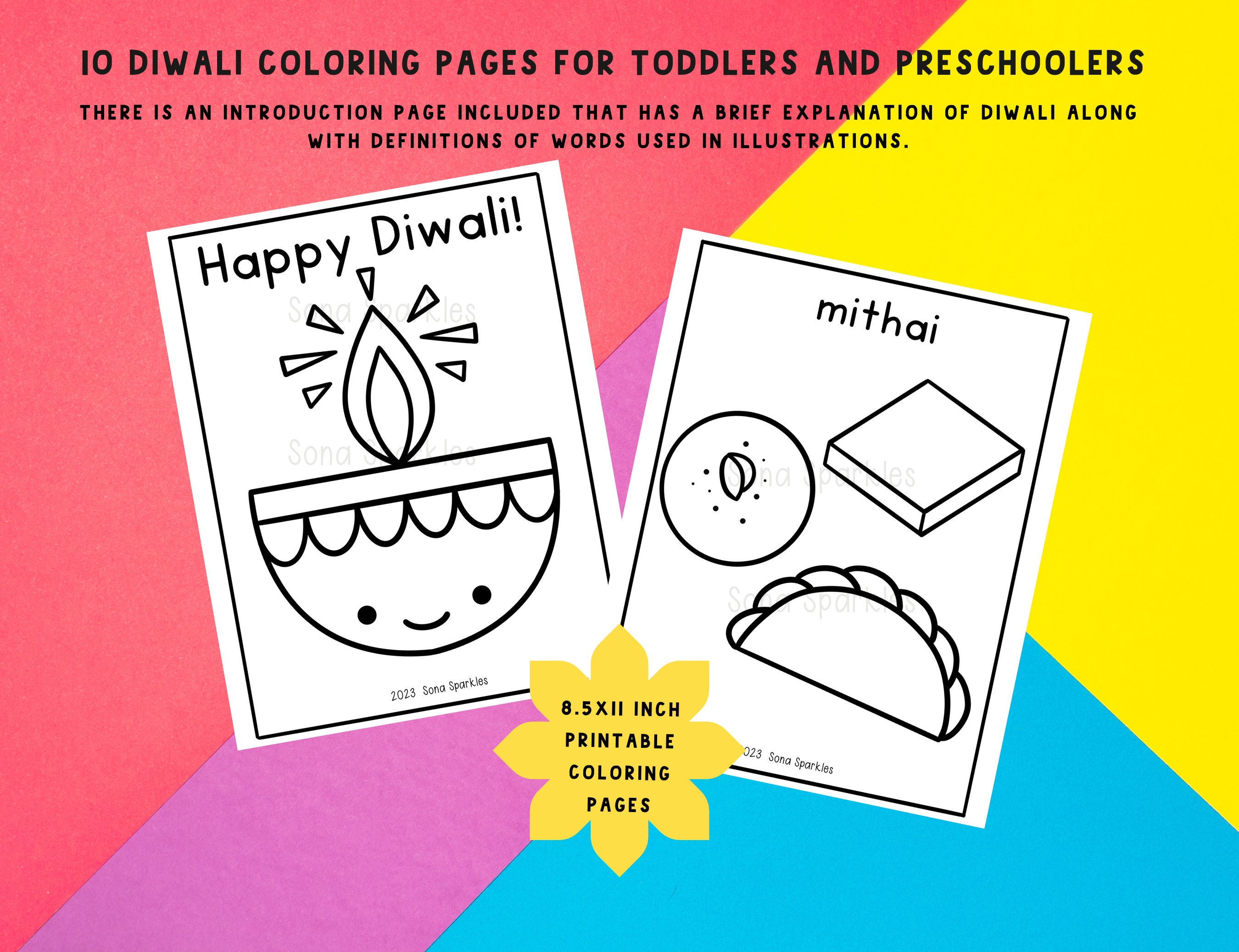 Diwali Toddler and Preschool Coloring Packet Diwali Coloring Pages for ...