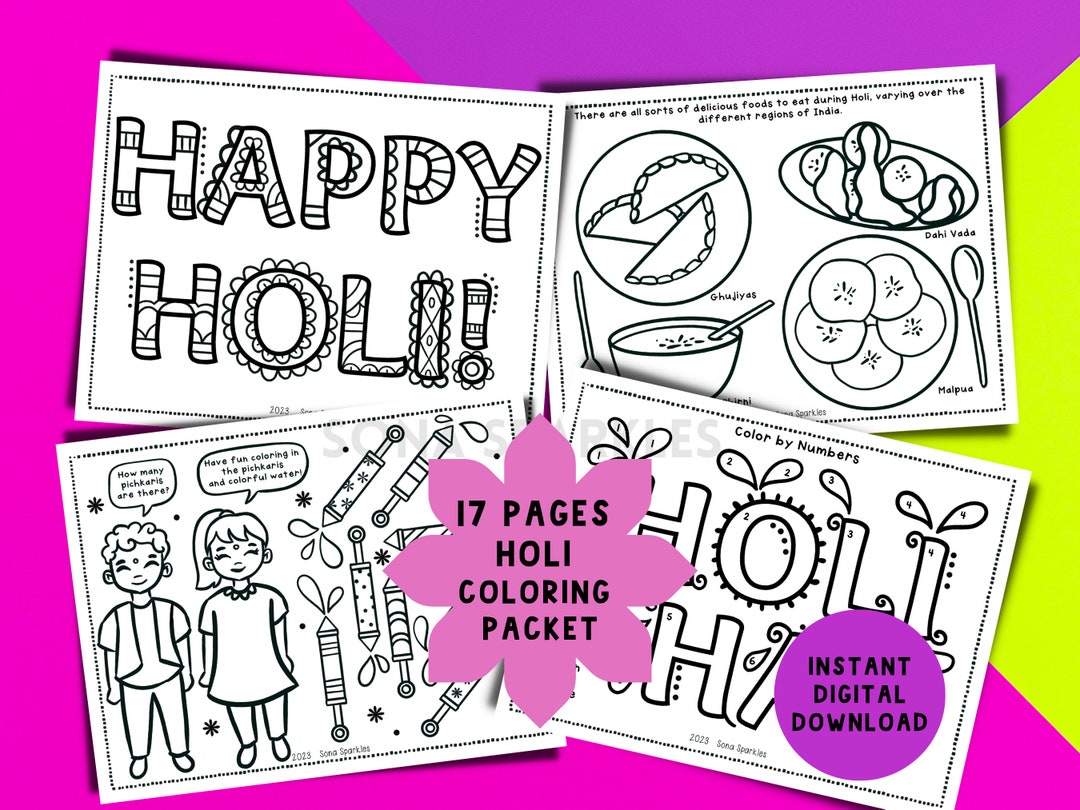 Holi Coloring Packet Holi Coloring Pages Holi Coloring Sheets Holi ...