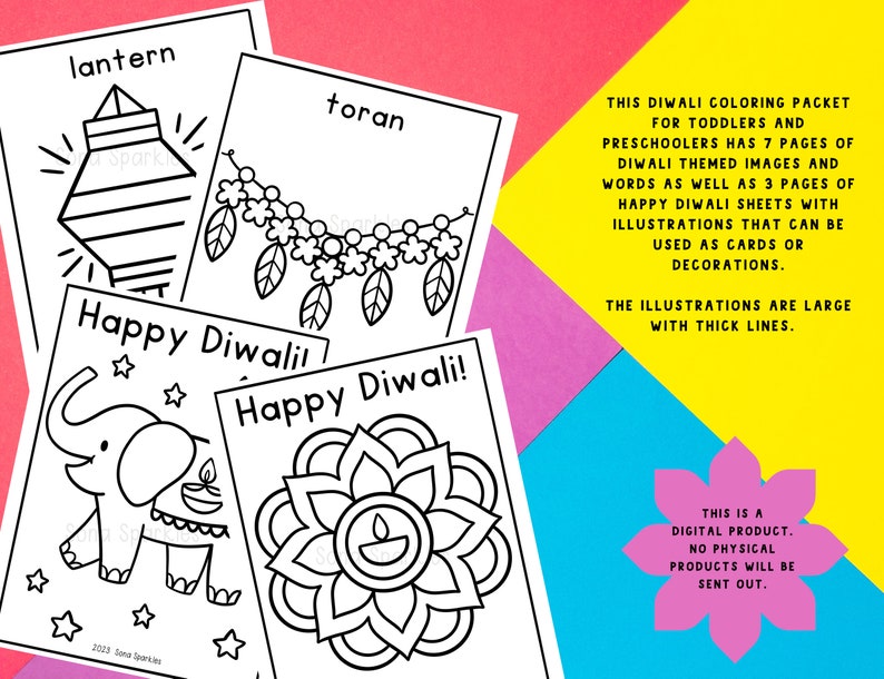 Diwali Toddler and Preschool Coloring Packet Diwali Coloring Pages for ...